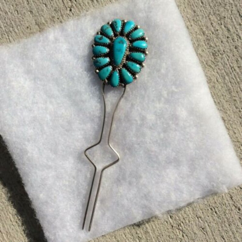 Native American Handmade Turquoise Sterling Silver Hair Pin 5 Inches - Etsy