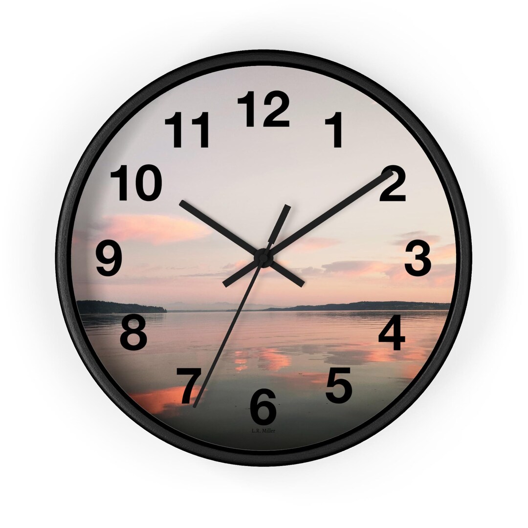 Sunrise Puget Sound WA Wall Clock | Pink Sky, Calm Water, Minimal ...