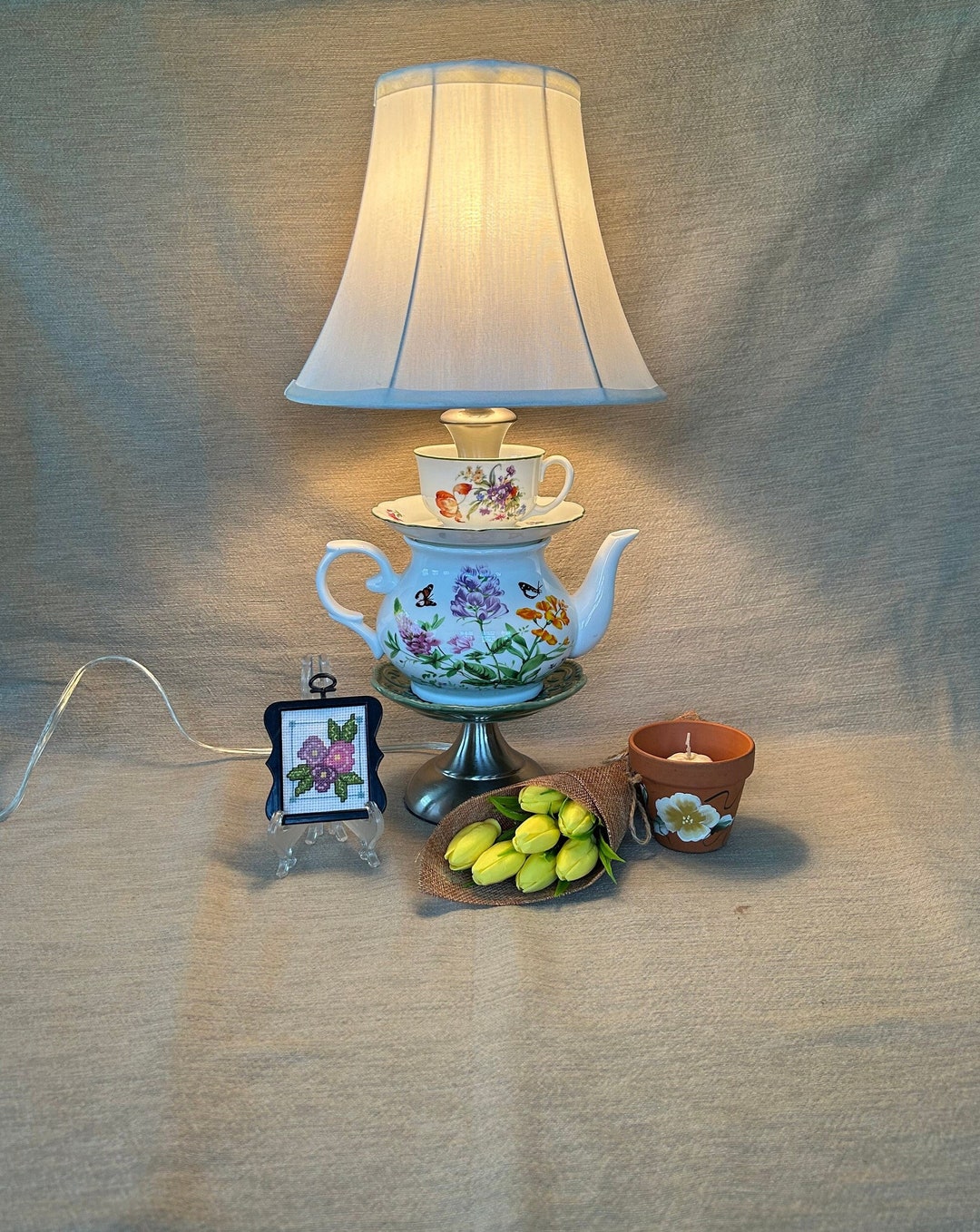 Sweet Floral Stacked Teapot/teacup Lamp - Etsy