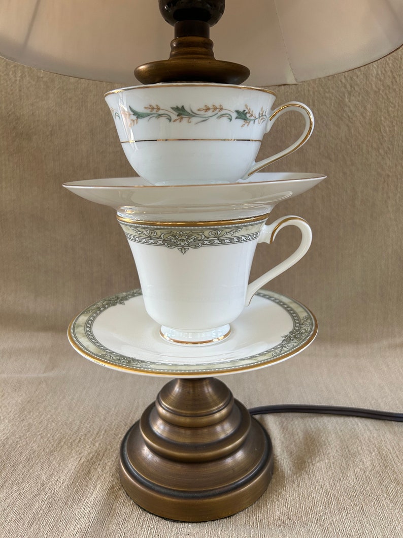 Green and Gold Stacked Teacup Accent Lamp - Etsy