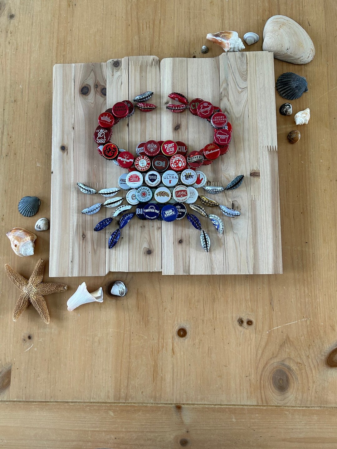Red, White, and Blue Crab Bottle Cap Wall Art - Etsy