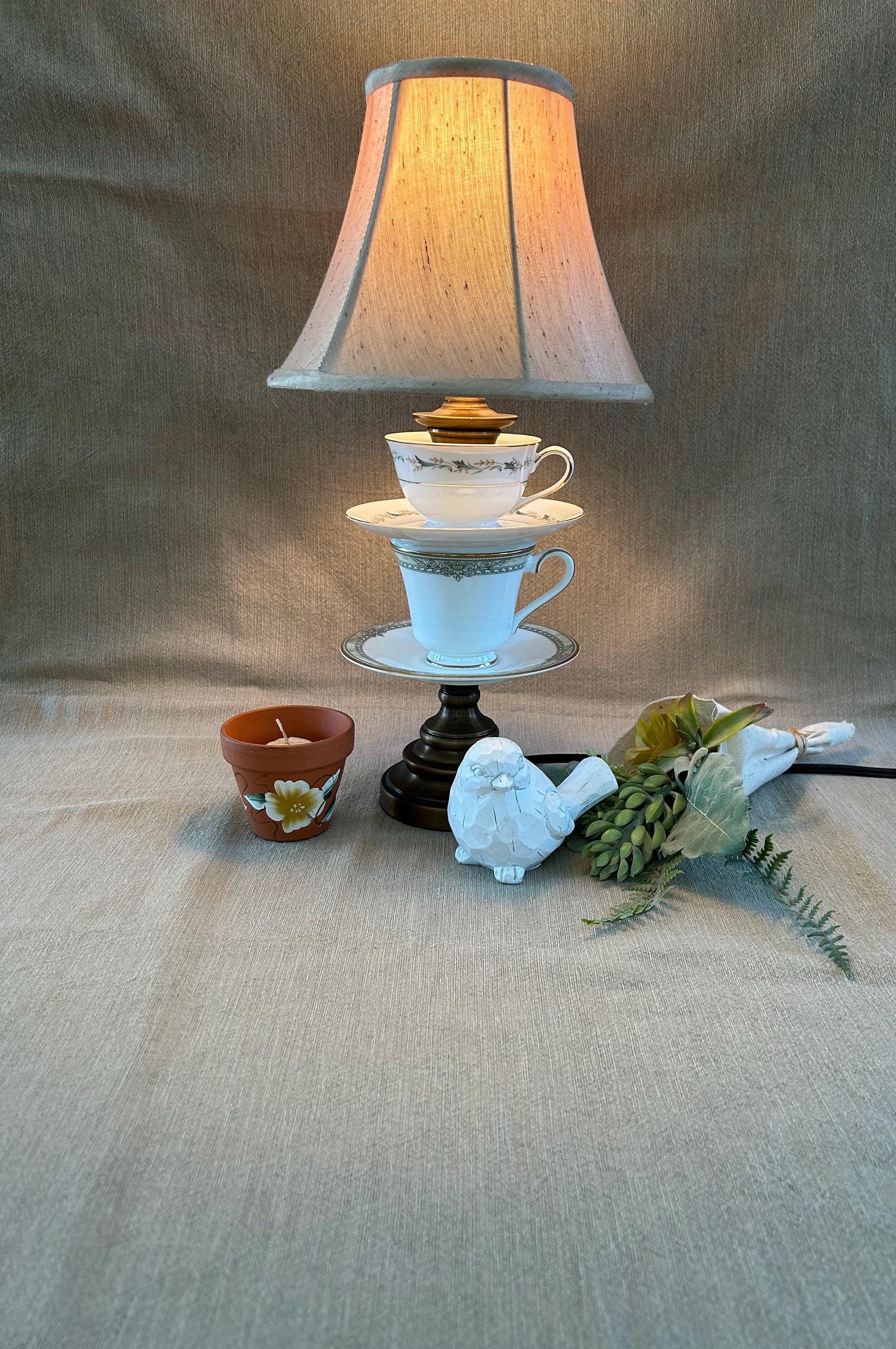Green and Gold Stacked Teacup Accent Lamp - Etsy