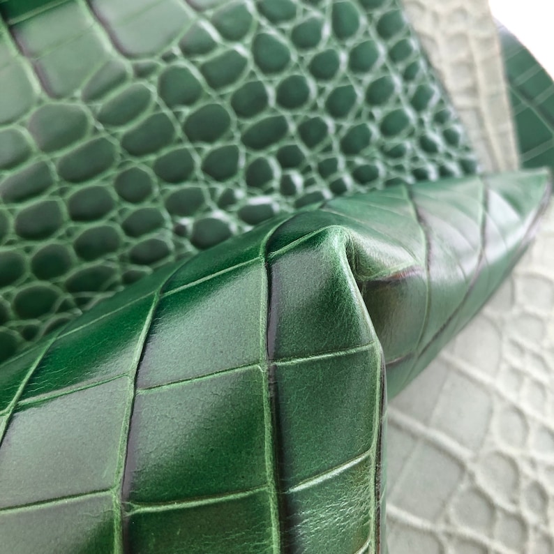 Green Crocodile Skin Textured Veg Tan 100% Cowhide Leather Sheets ...