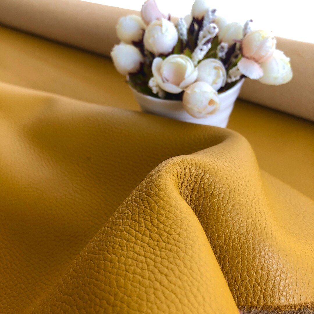 2.0mm Thick Mustard Yellow Pebbled Full Grain Italian 100% Real Cowhide ...