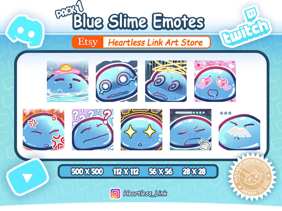Blue Slime Emotes Pack-1 // Streamers // Twitch // Discord // Youtube ...