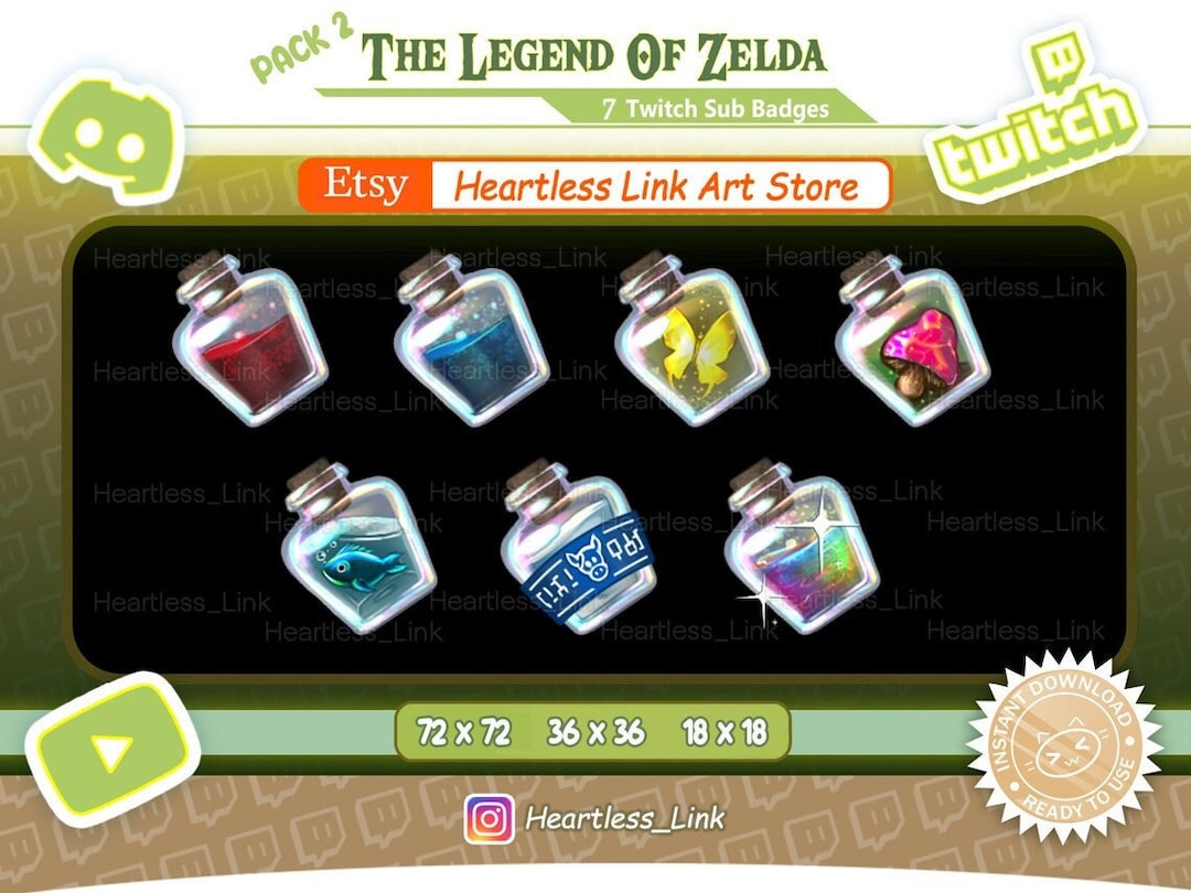 7 Legend of Zelda Bottles Pack 2 // Sub Badges // Twitch // Streamers ...