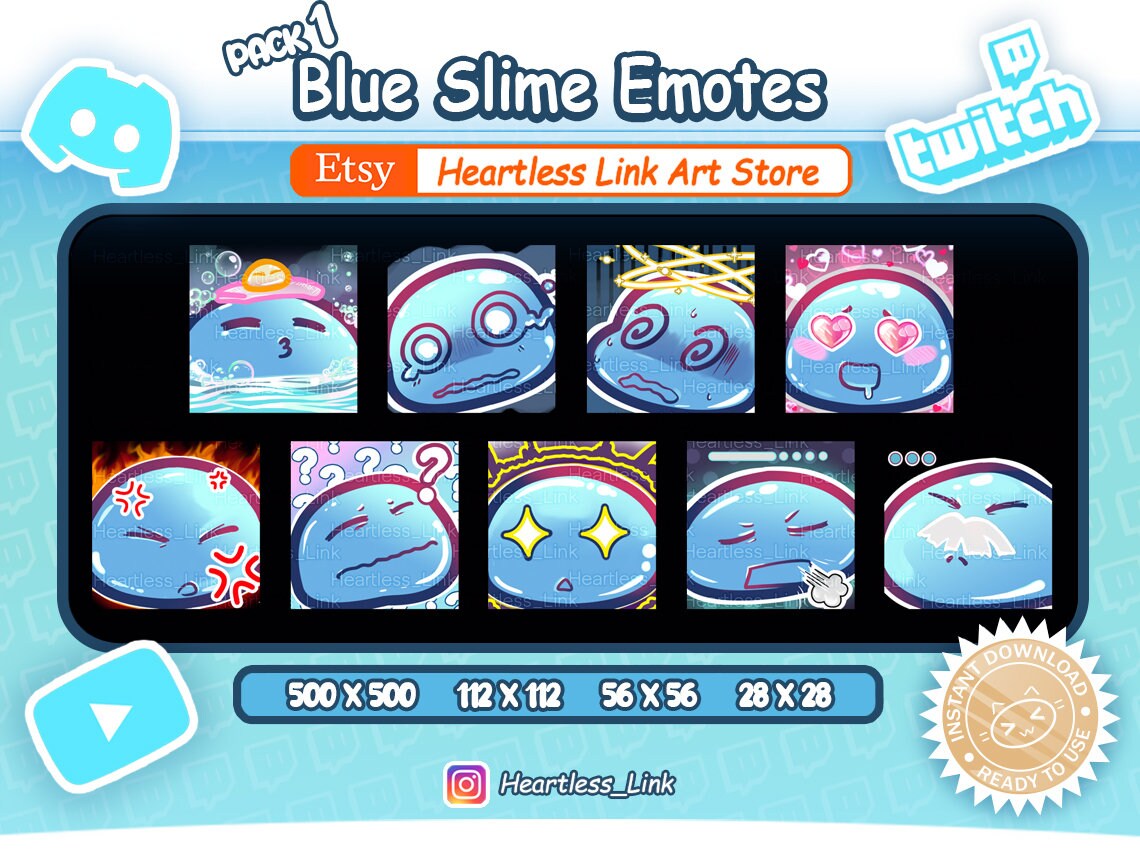 Blue Slime Emotes Pack-1 // Streamers // Twitch // Discord // Youtube ...