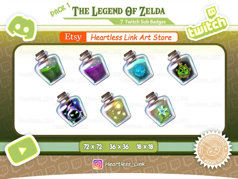 7 Legend of Zelda Bottles Pack 1 // Sub Badges // Twitch // Streamers ...