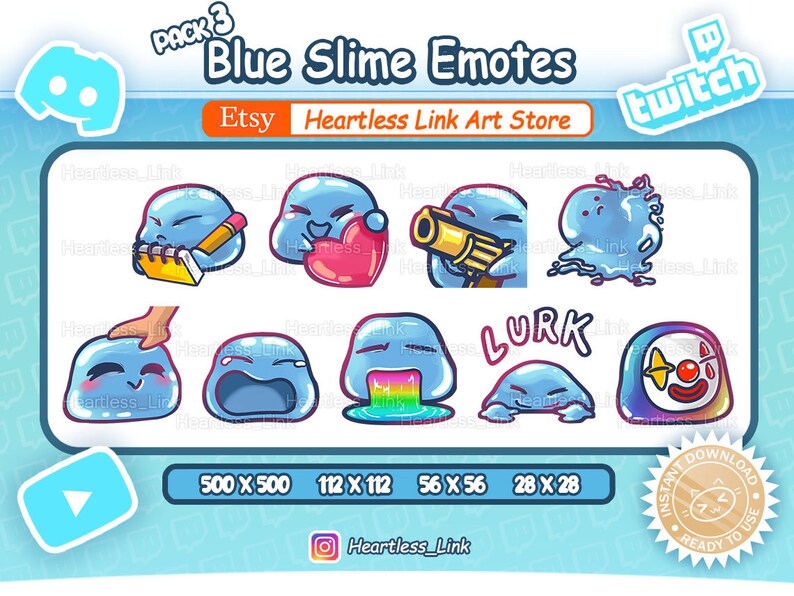 Blue Slime Emotes Pack 3 // Streamers // Twitch // Discord // Youtube ...