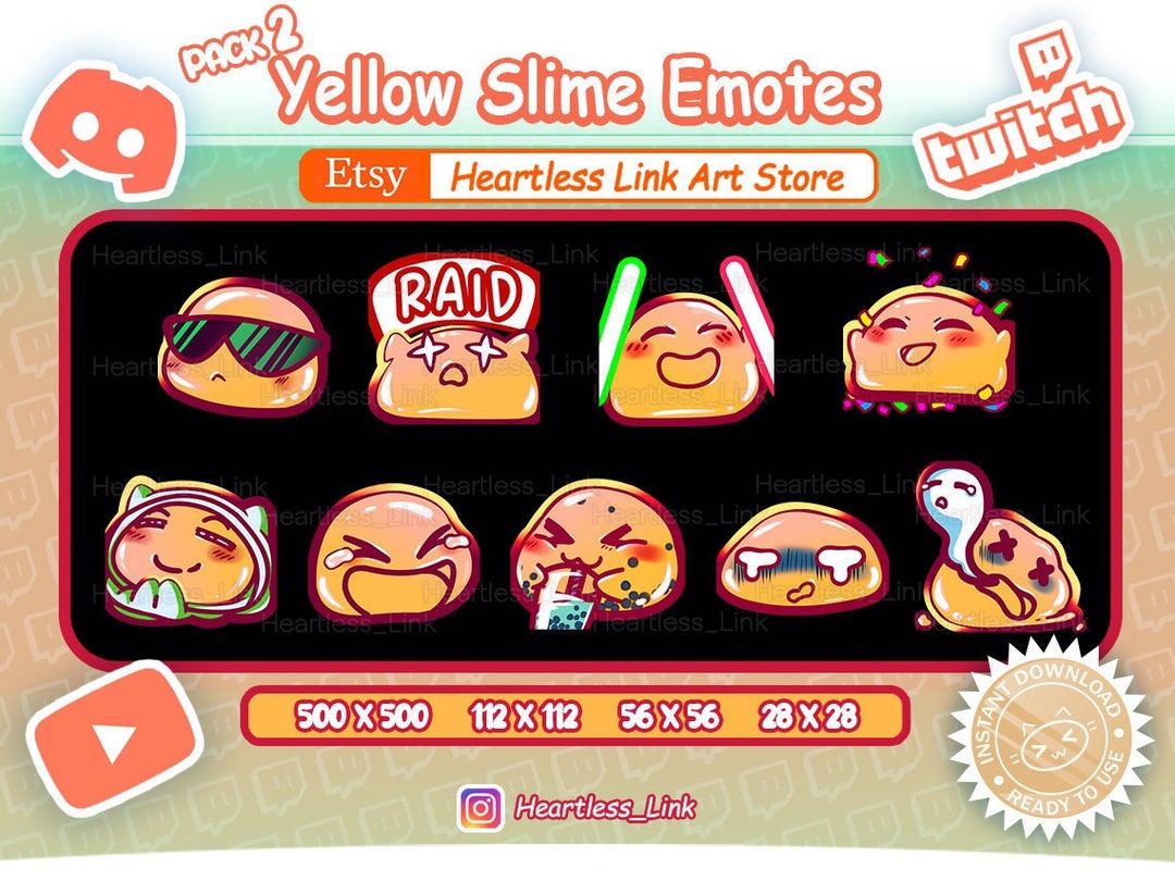 Yellow Slime Pack-2 // Twitch // Streamer // Emotes // Discord - Etsy