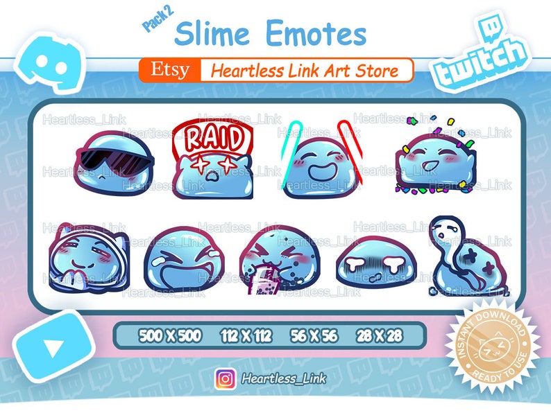 Pacote de Slime Azul 2 // Twitch // Discord // Streamer // Emotes ...
