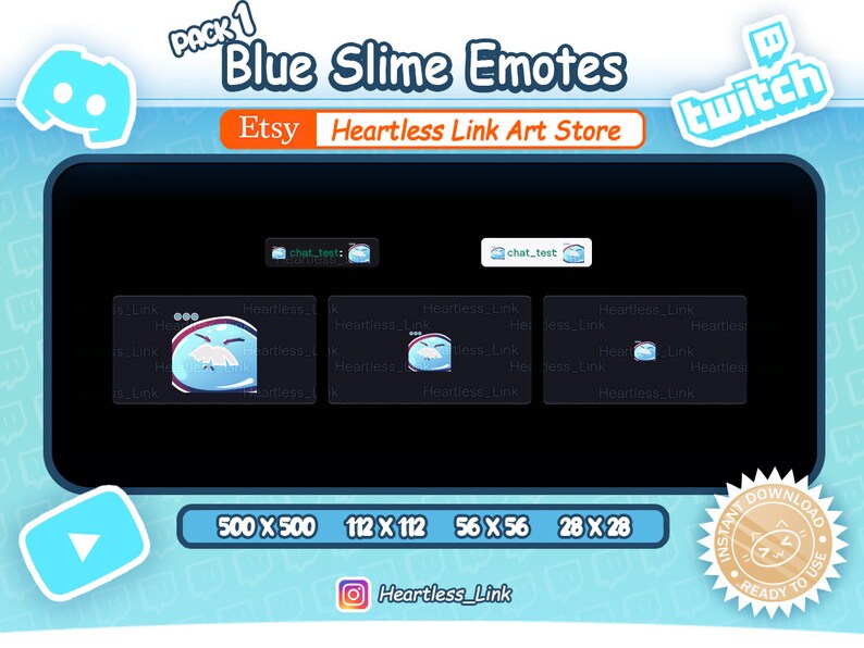 Blue Slime Emotes Pack-1 // Twitch // Discord // Youtube// Streamers ...