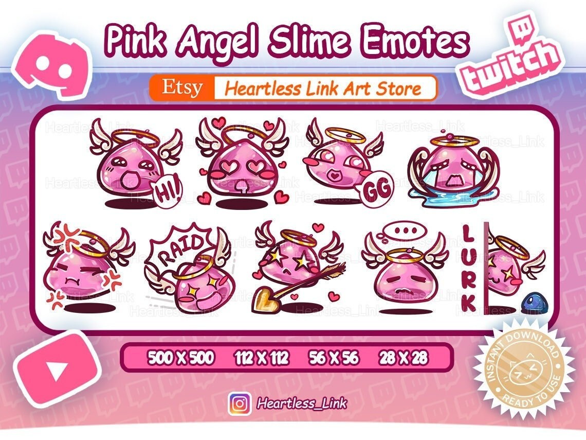 Pink Angel Slime Emotes // Streamer // Discord // Youtube // Twitch ...