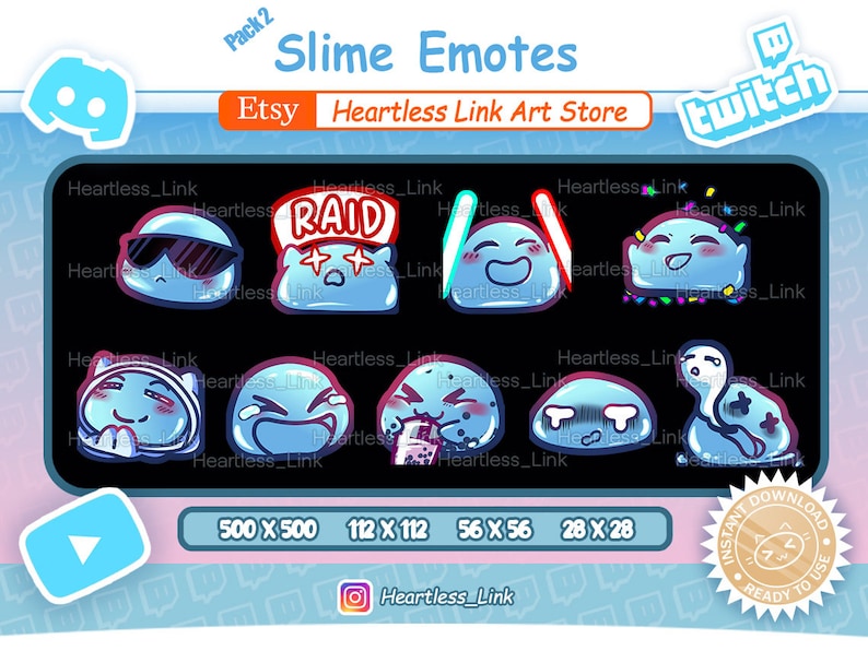 Blue Slime Pack-2 // Twitch // Discord// Streamers // Emotes - Etsy