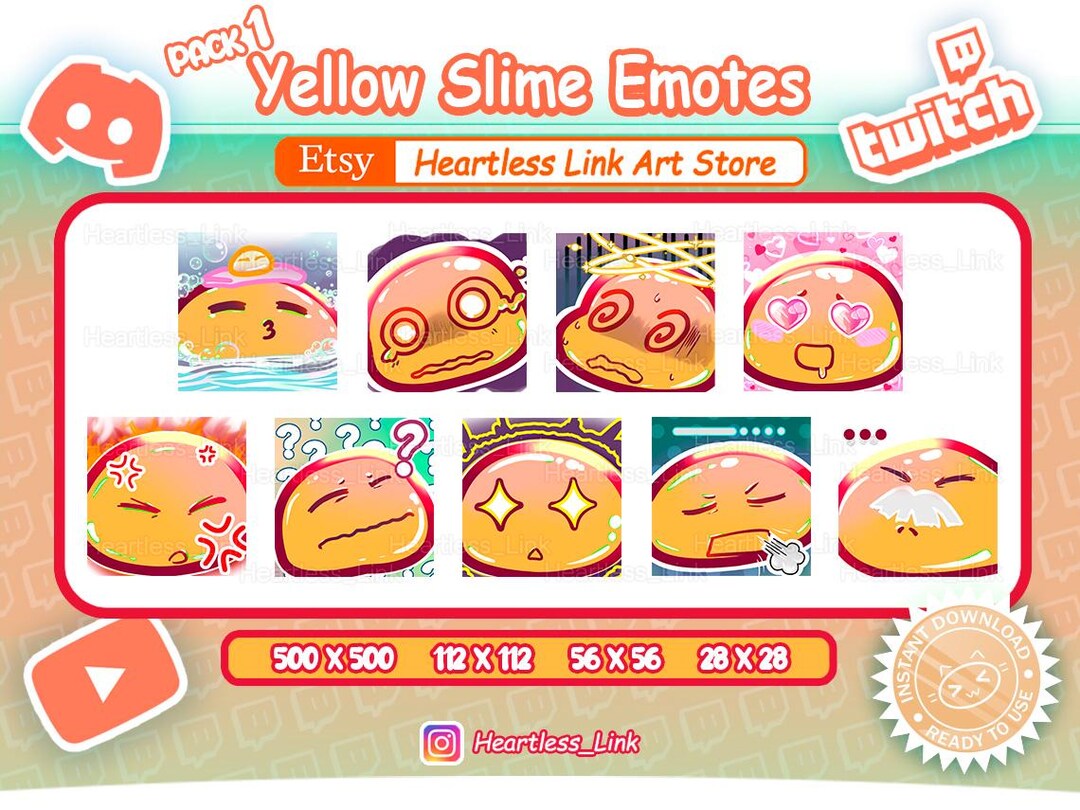 Yellow Slime Pack-1 // Twitch // Streamer // Emotes // Discord - Etsy