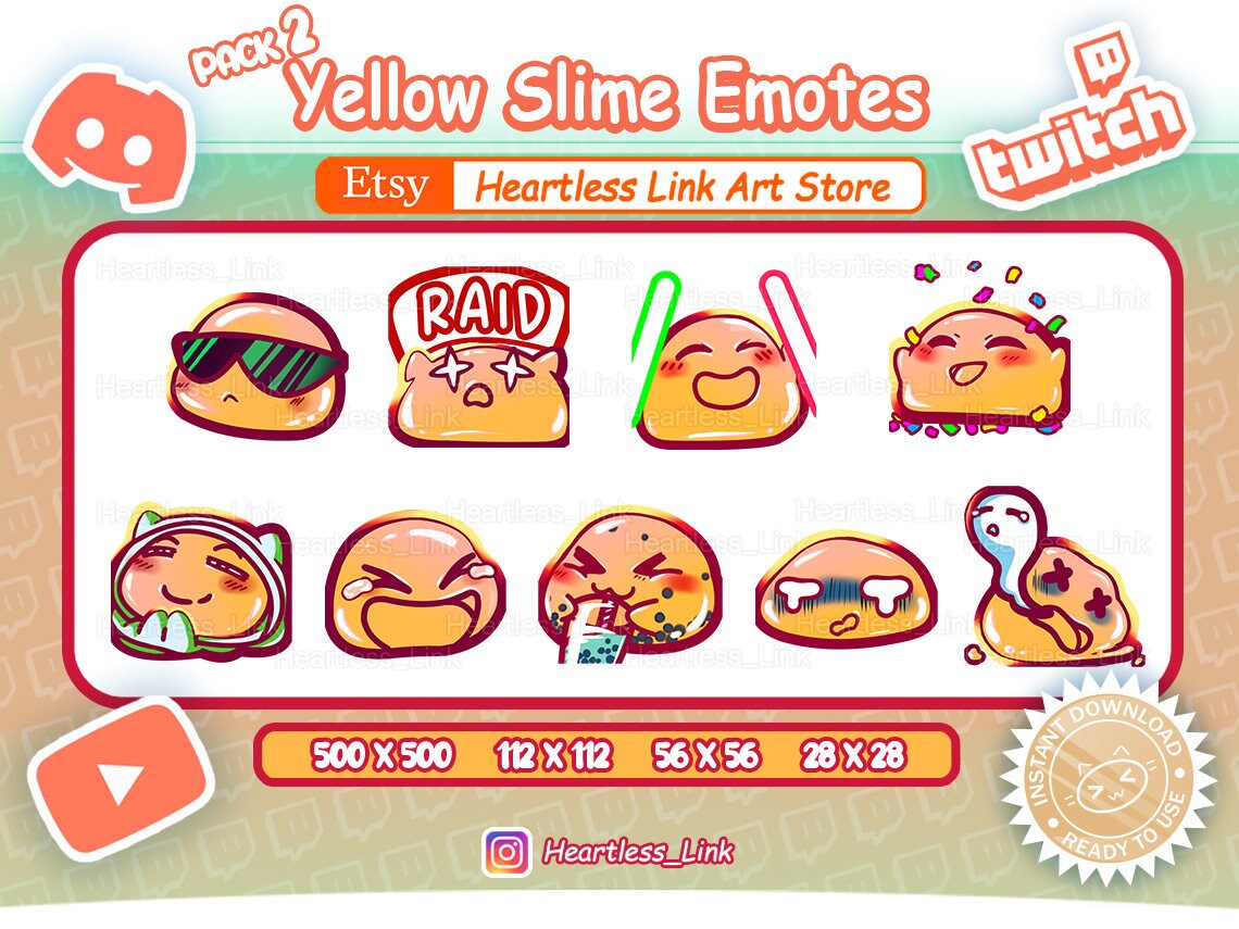 Yellow Slime Pack-2 // Twitch // Streamer // Emotes // Discord - Etsy