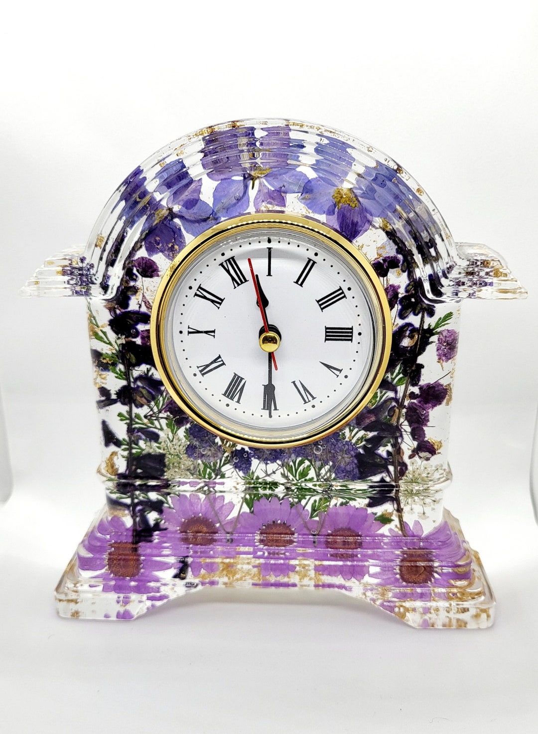 Resin Mantle Clock With Dried Flowers - Etsy UK