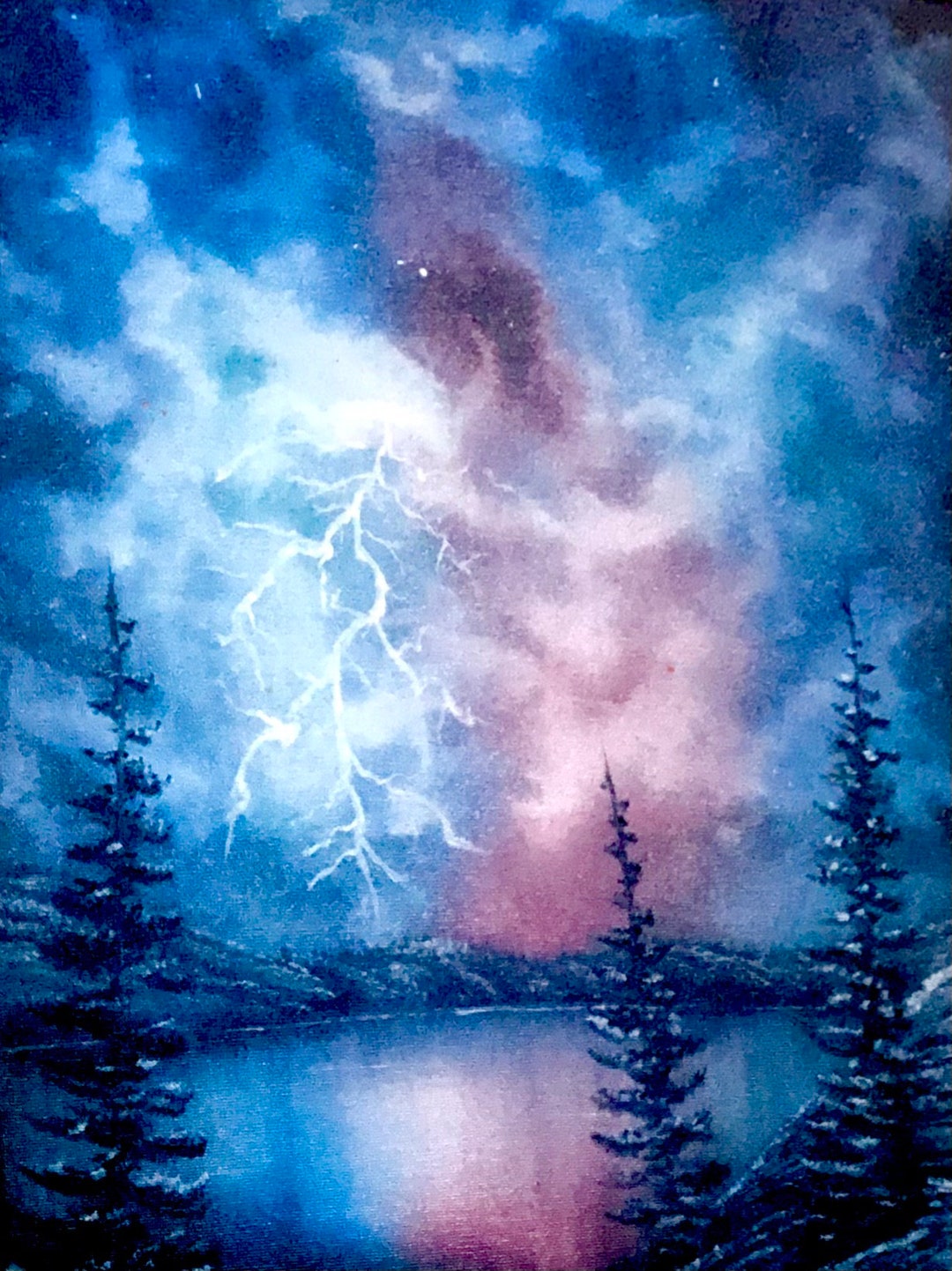 Alien Lake Lightning Oil Painting, Sci-fi Painting, Night Time ...