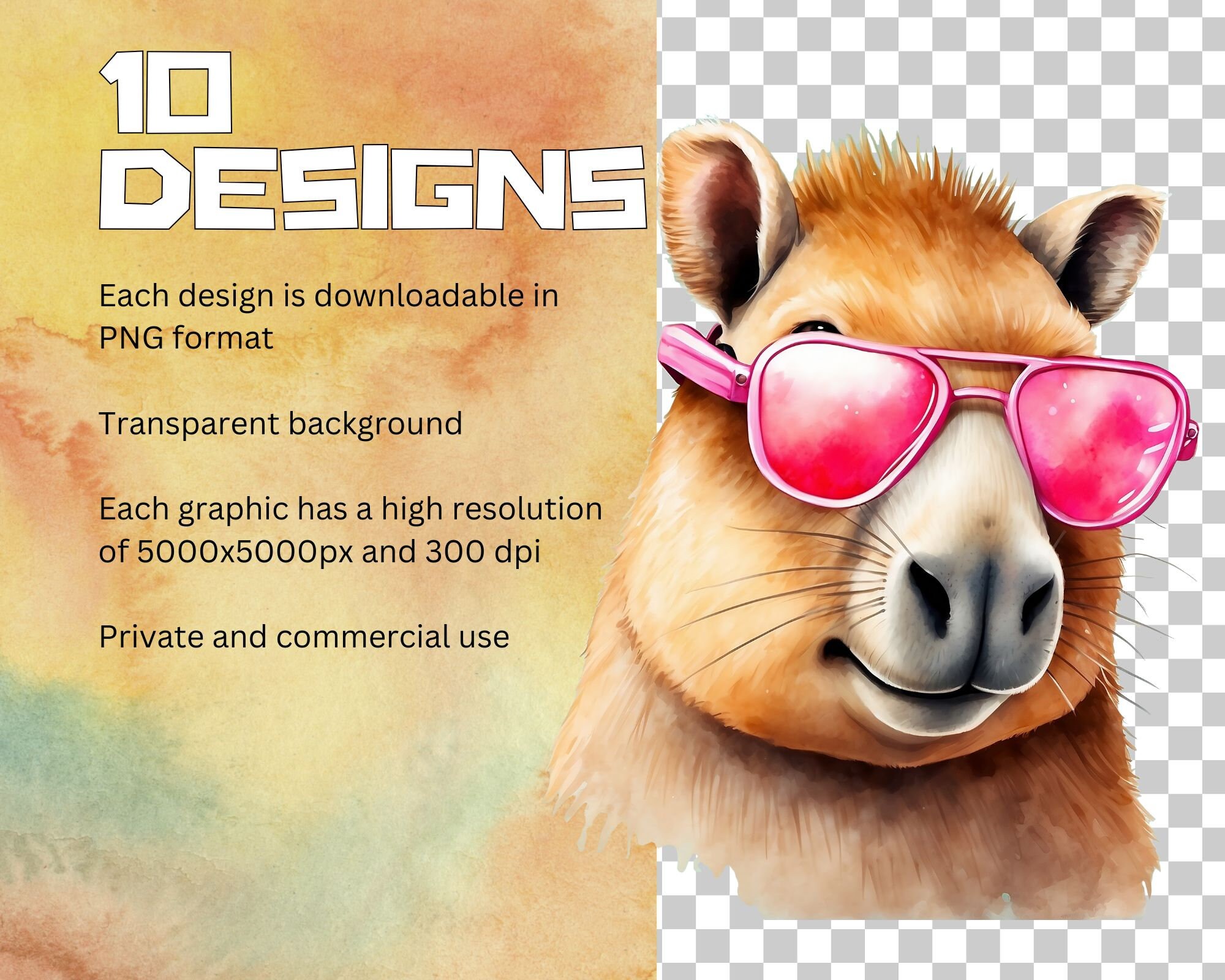 Cute and Cuddly Capybaras PNG Bundle High-quality 300 DPI Clipart for ...