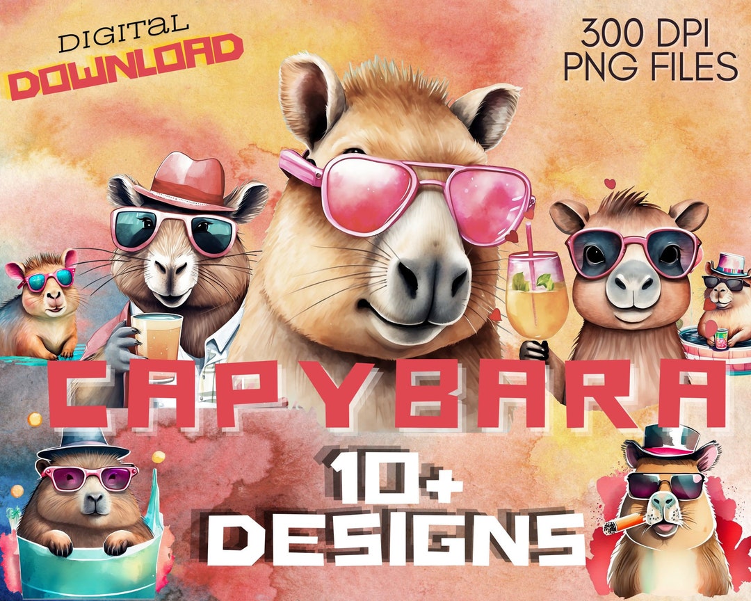 Cute and Cuddly Capybaras PNG Bundle High-quality 300 DPI Clipart for ...