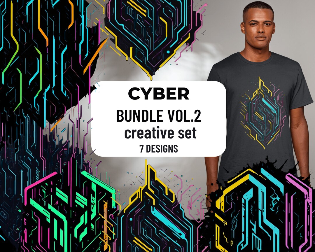 Cyber Design Bundle Vol.2 High Resolution Cyberpunk Art 7 Unique ...