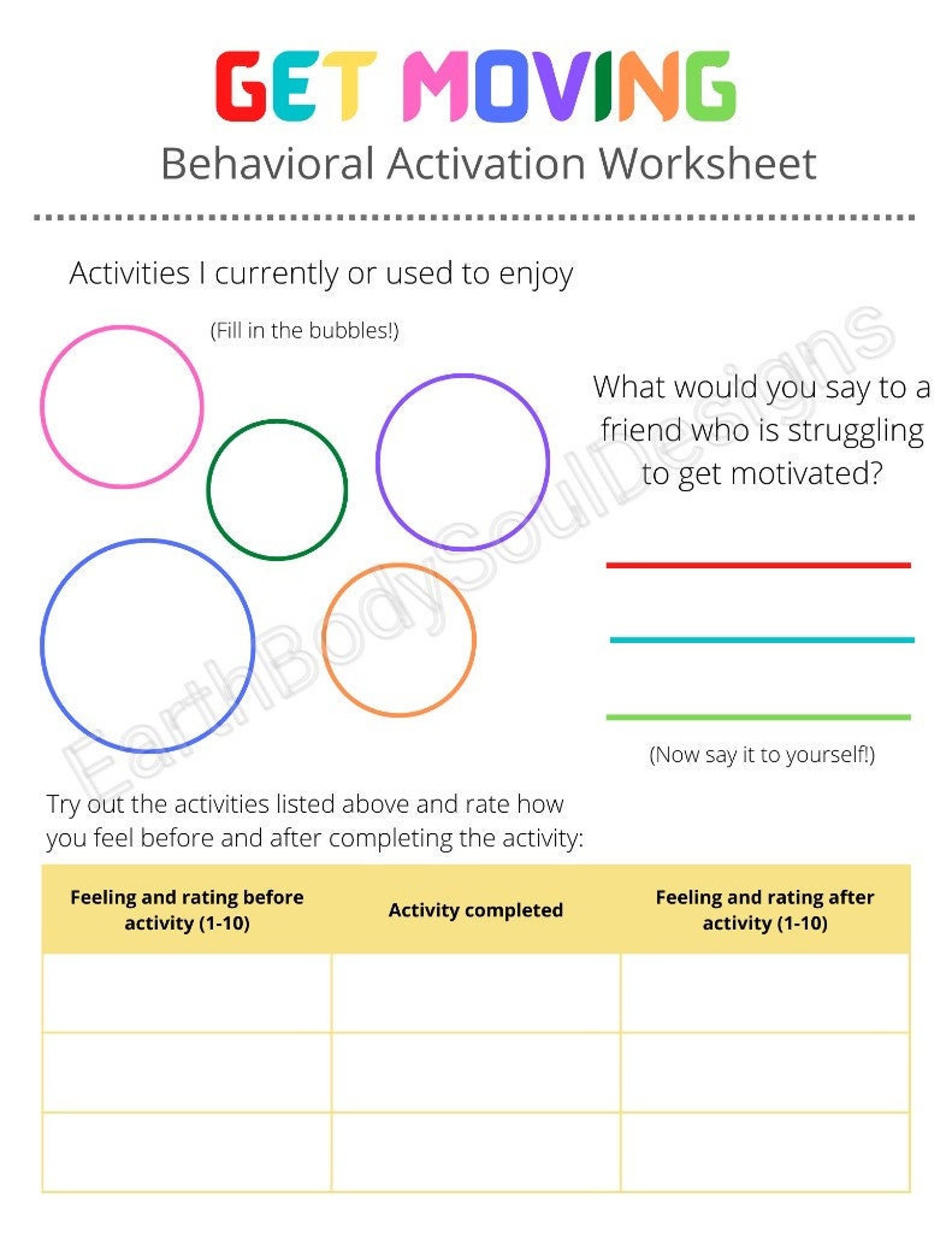 Behavior Activation Worksheet for Teens - Etsy