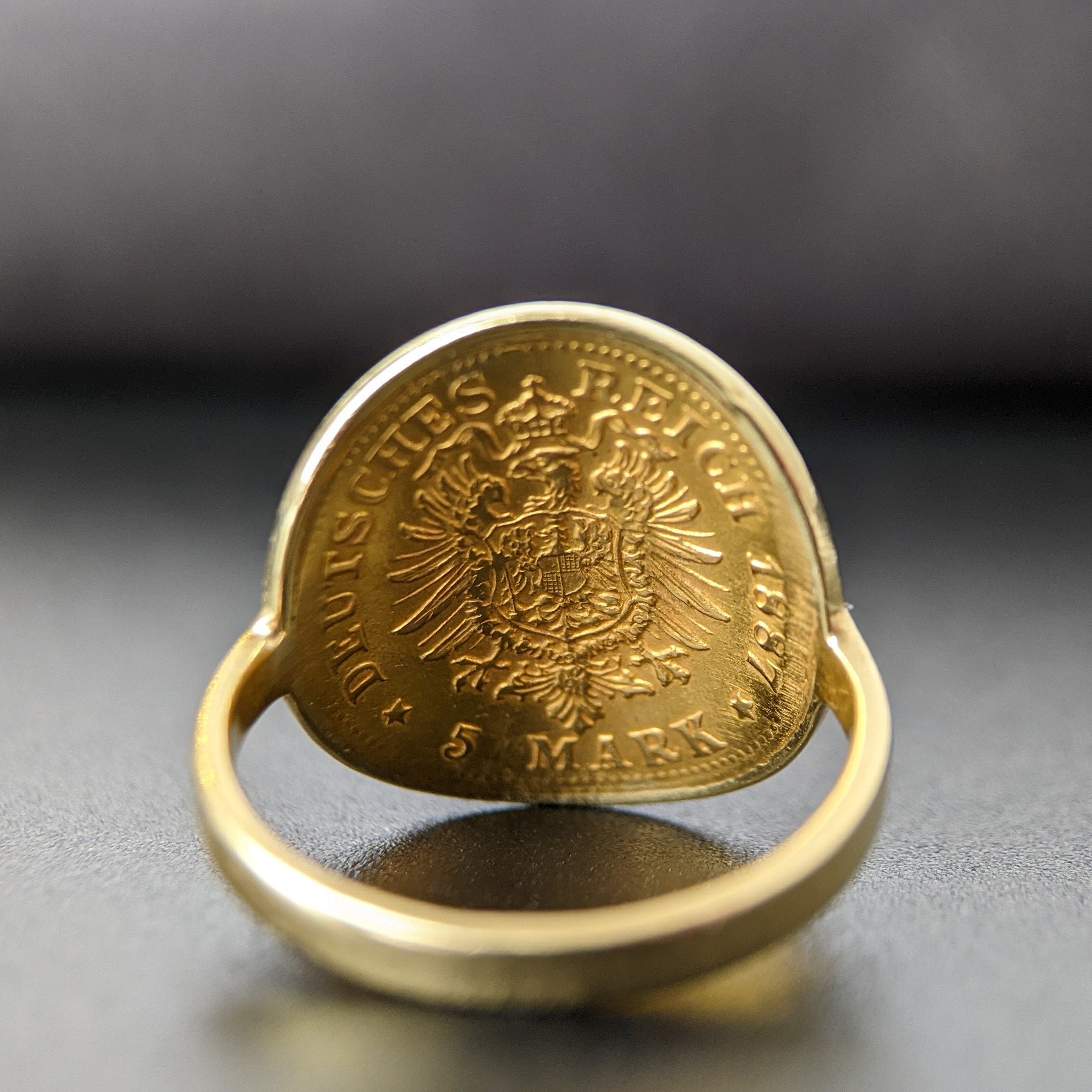 Vintage Gold Coin Ring: German Empire 1887 5 Mark, Wilhelm I (US 4.75 ...