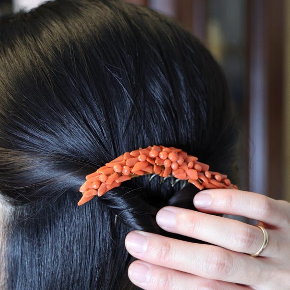 Antique 19th Century Mediterranean Coral Hair Comb – … - Gem