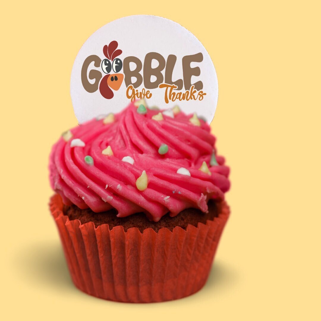 Gobble Give Thanks Thanksgiving Decor Edible Cupcake Toppers- 50 Count ...