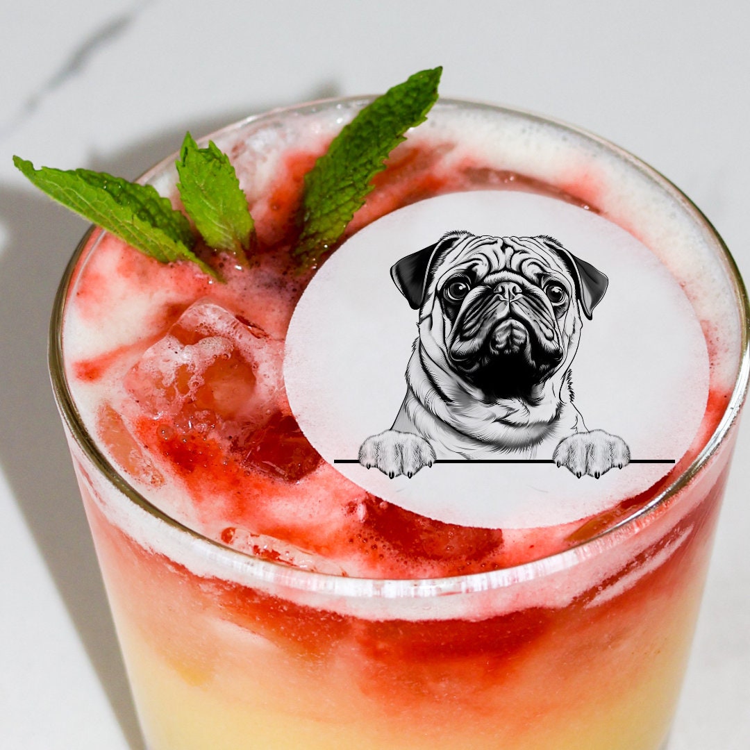 50 Edible Cocktail Toppers - Pug Dog Wedding Beverage Garnishes ...