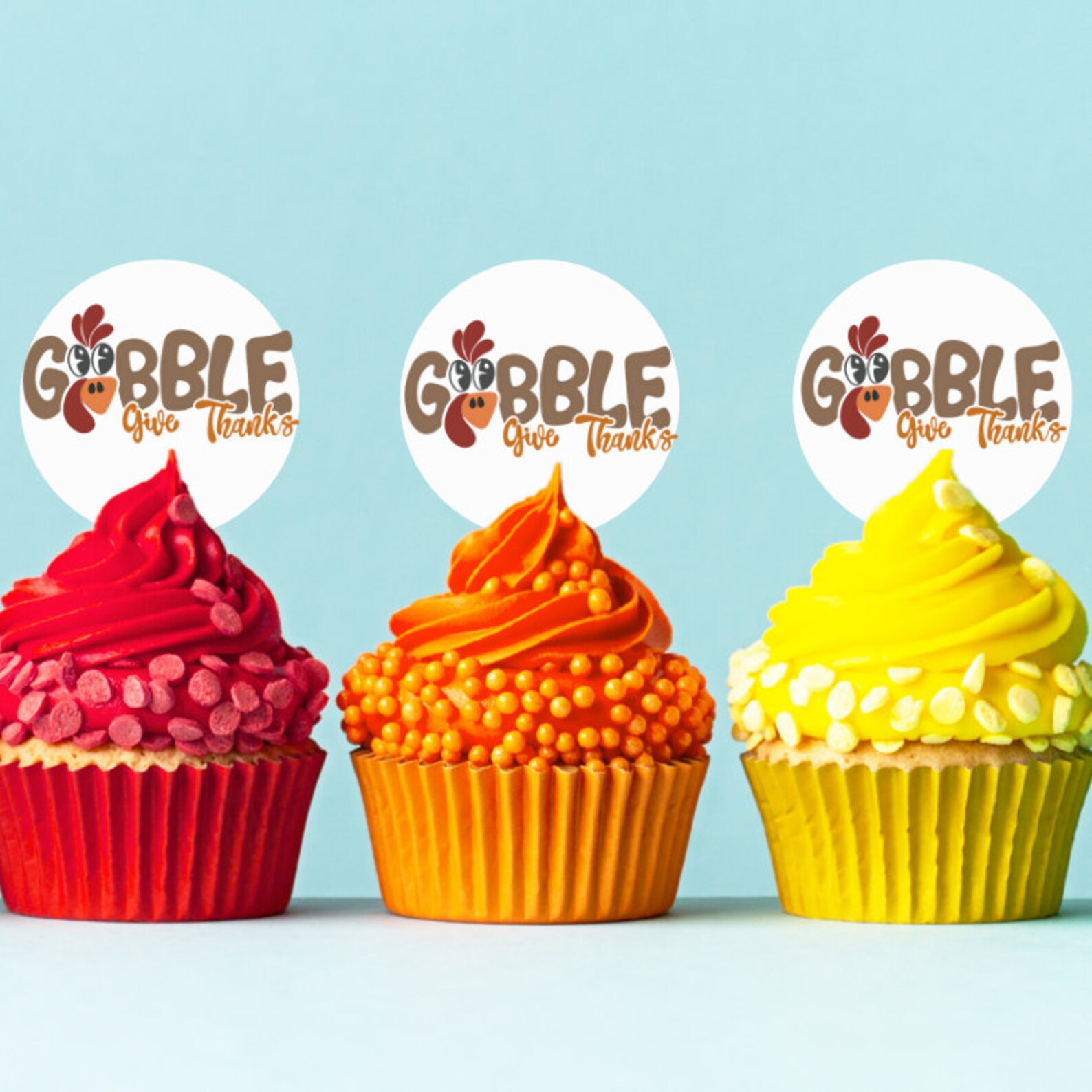 Gobble Give Thanks Thanksgiving Decor Edible Cupcake Toppers- 50 Count ...