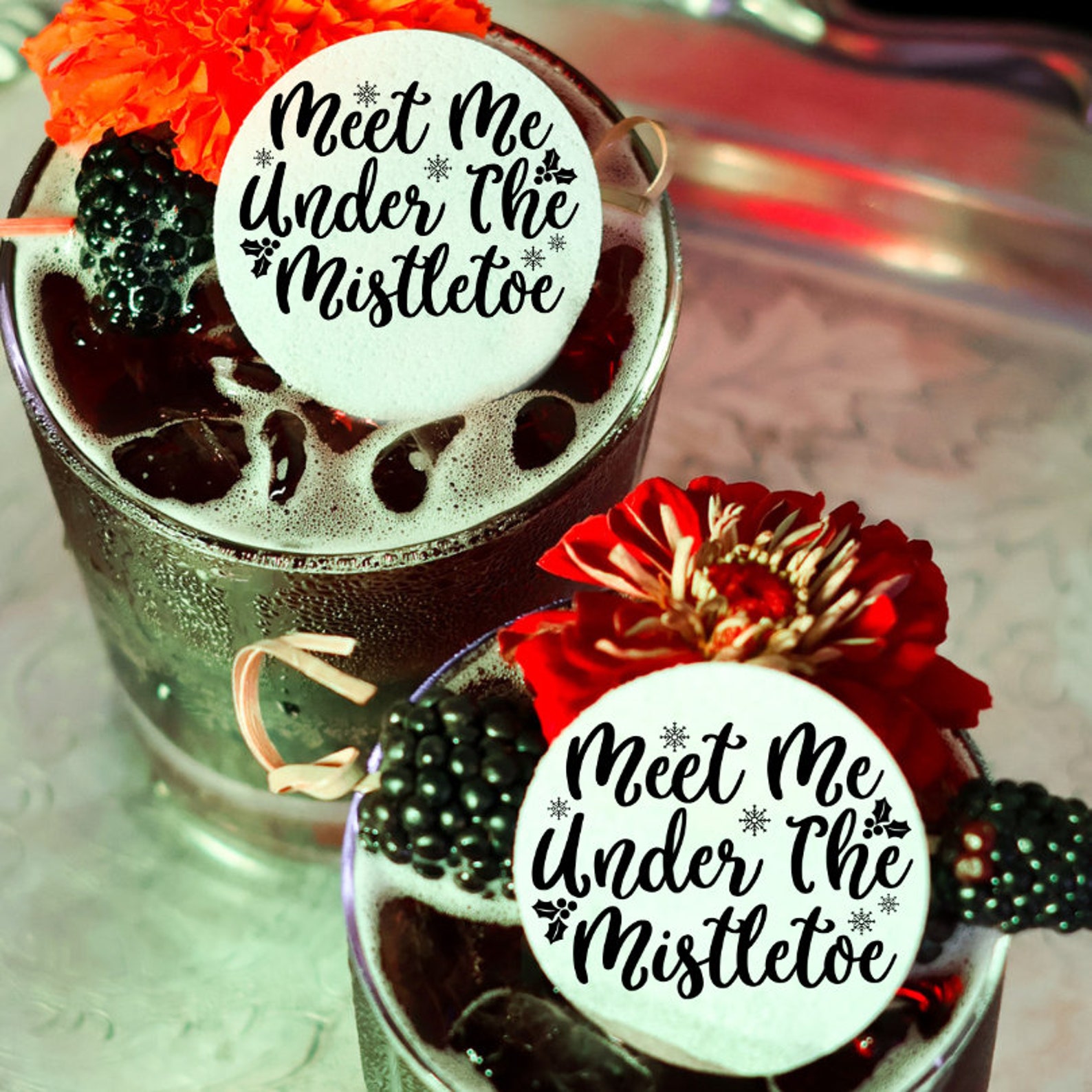 Meet Me Under the Mistletoe Holiday Edible Cocktail Toppers-50 Count ...