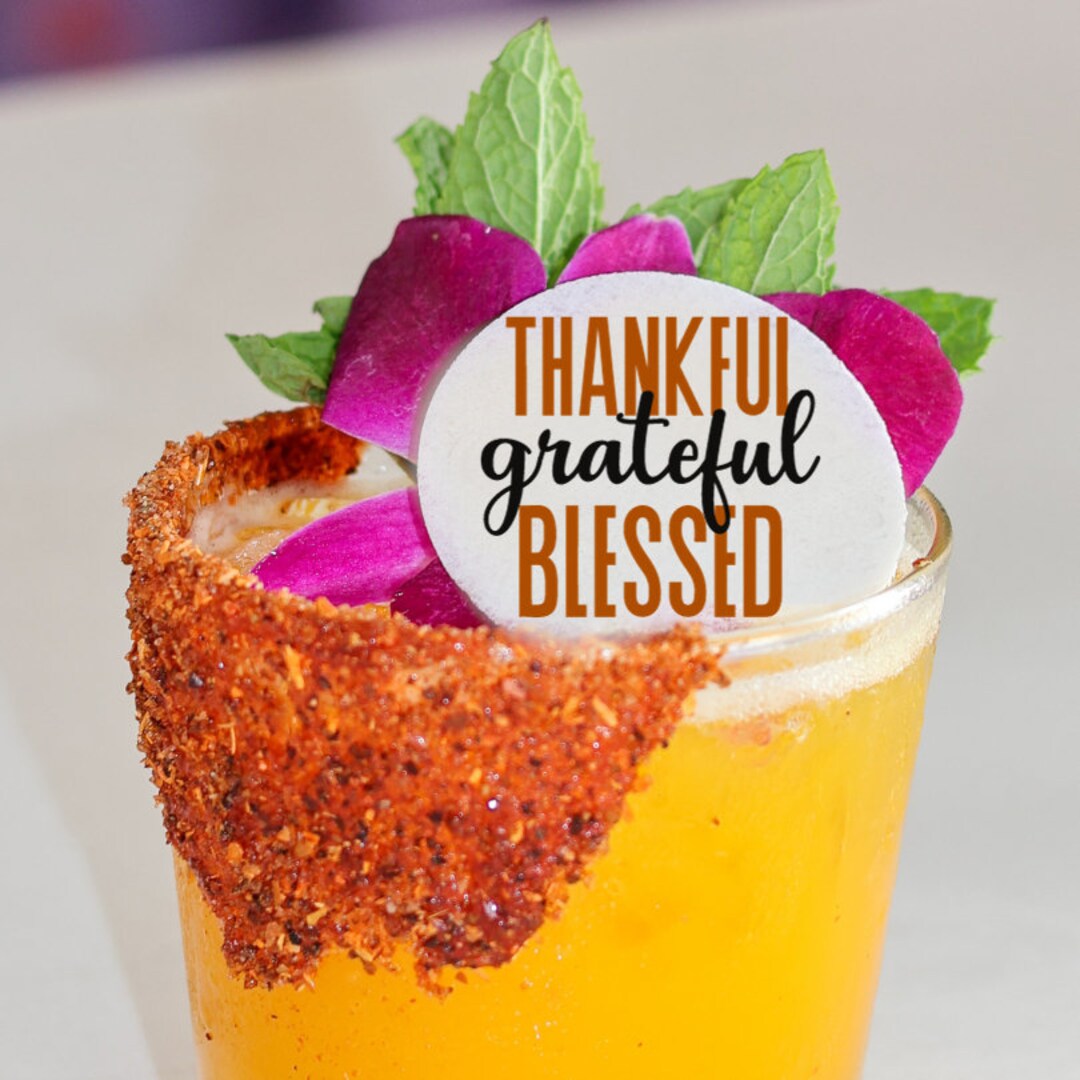 Thankful Grateful Blessed Thanksgiving Fall Edible Cocktail Toppers-50 ...