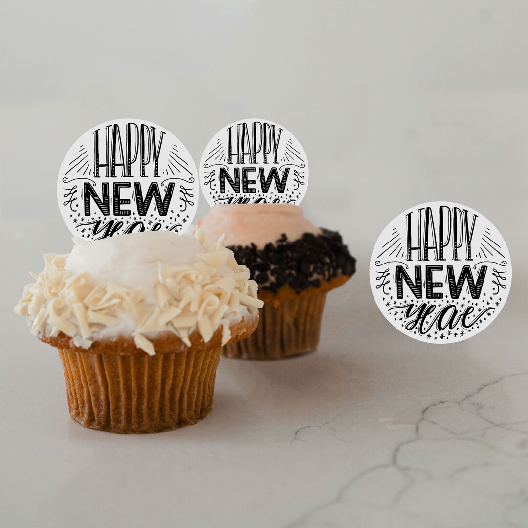 50 Edible Cupcake New Year Topper - Happy New Years Day Celebration ...