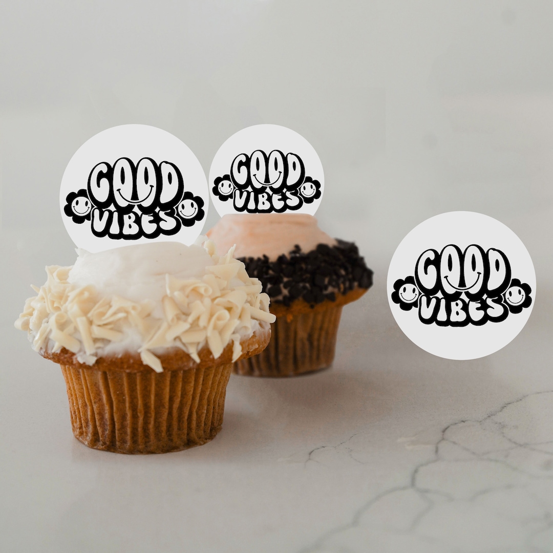 50 Edible Toppers - Good Vibes Groovy Garnishes - Baking Decorations ...