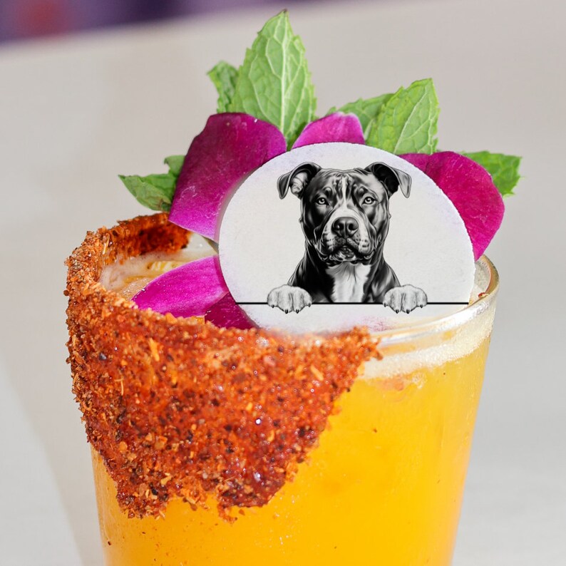 50 Edible Cocktail Toppers - Pitbull Dog Wedding Beverage Garnishes ...