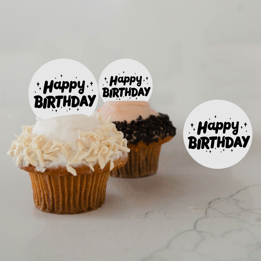 50 Edible Toppers - Happy Birthday Cupcake Garnishes - Cupcake Baking ...