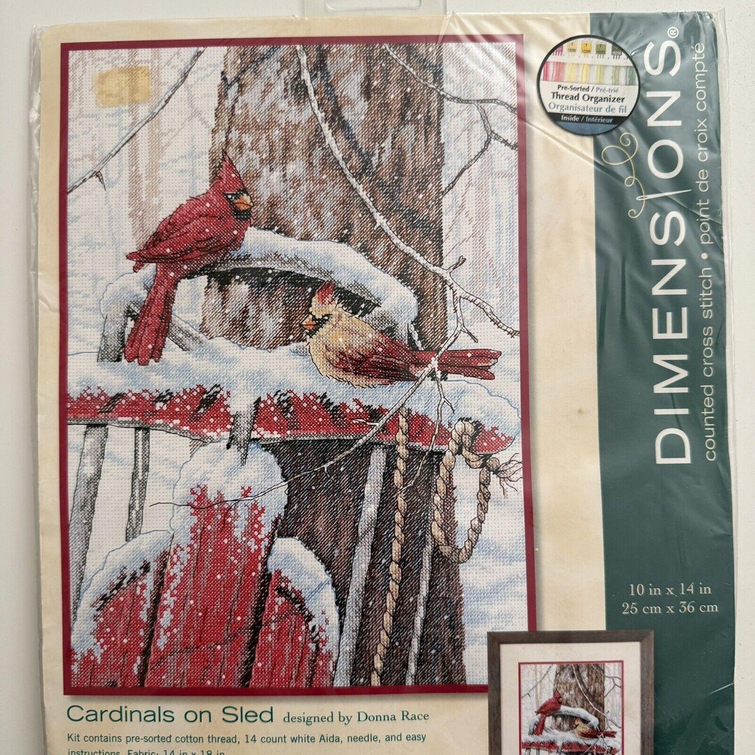 Dimensions Counted Cross Stitch Kit Cardinals on Sled Winter Christmas ...