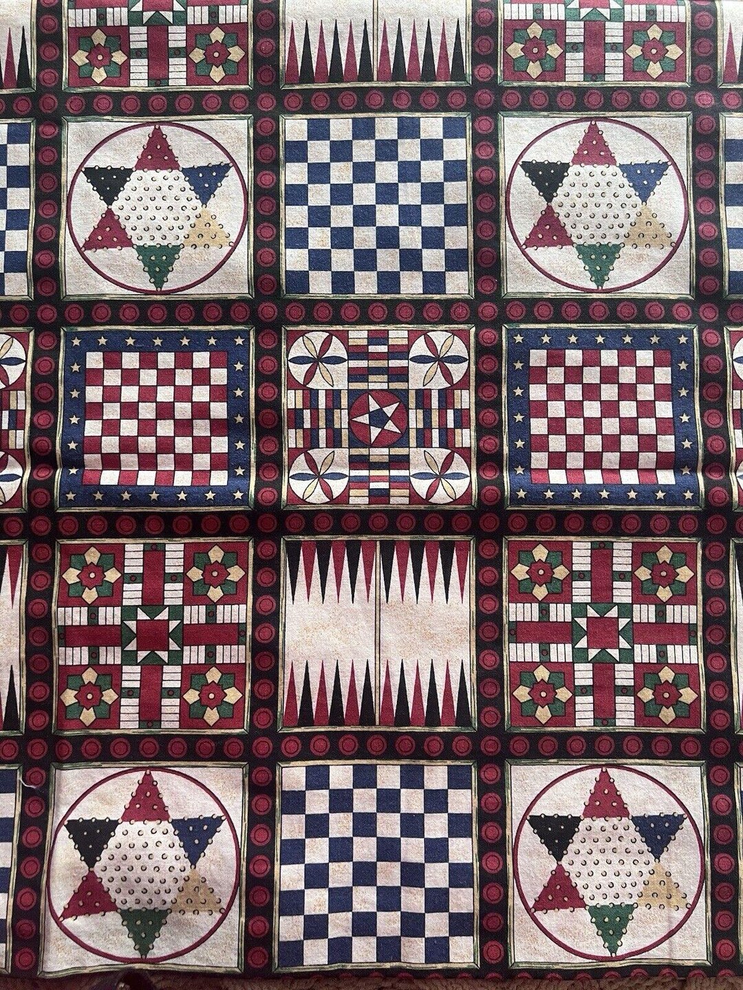 Fabric Traditions Quilt Fabric Board Games 2165 Chess Checkers 1994 ...