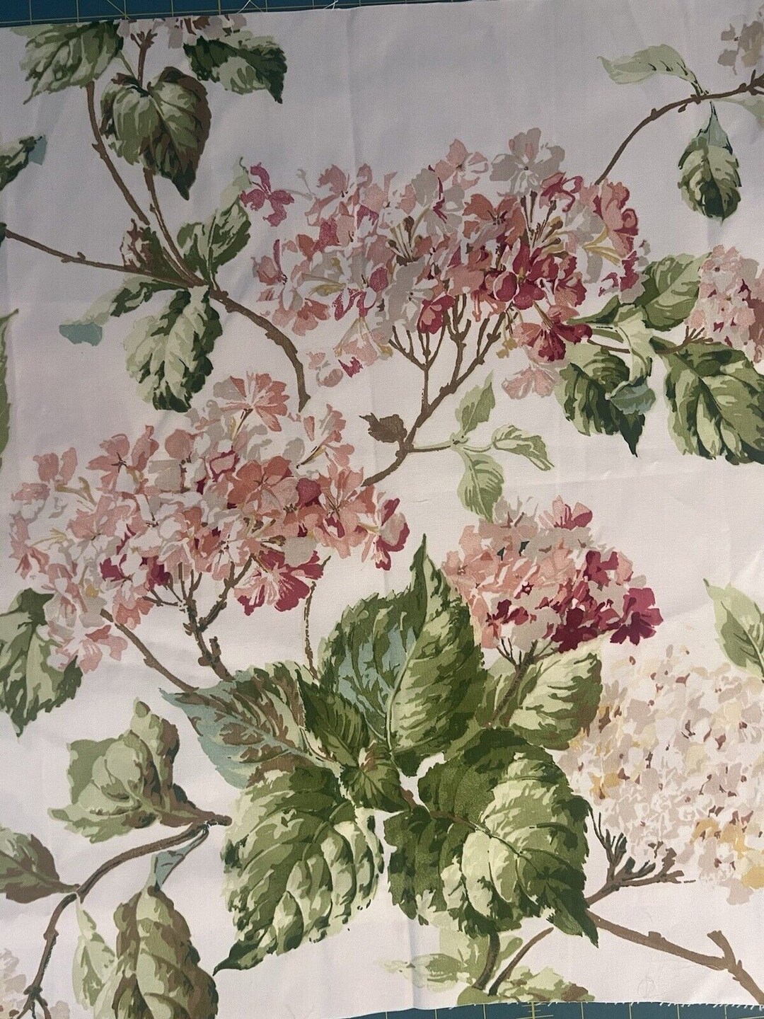 Vintage Upholstery Fabric Summer Hydrangea Greeff Screenprint White ...
