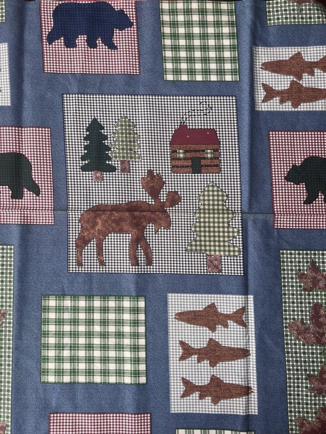 Cabin Style Upholstery Fabric Moose Bear Fish Plaid Lodge Furniture ...