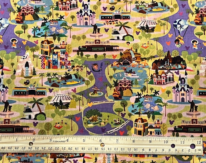 Disney Fabric, Mickey Fabric, DISNEY WORLD MAP Fabric, Yard 36 X 44 ...