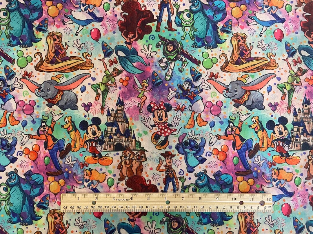 Mickey Fabric, DISNEY WORLD Fabric, Disney Castle Fabric, Remnant, Fat ...