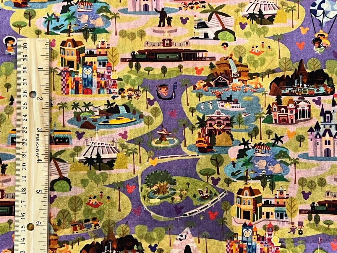 Disney Fabric Mickey Fabric DISNEY WORLD MAP Fabric Disney - Etsy
