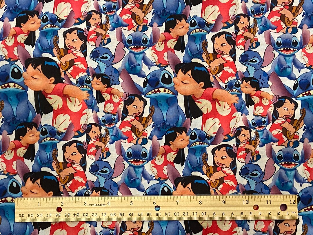 Lilo and Stitch Fabric, Stitch Fabric, Lilo and Stitch Kissing, 100% ...