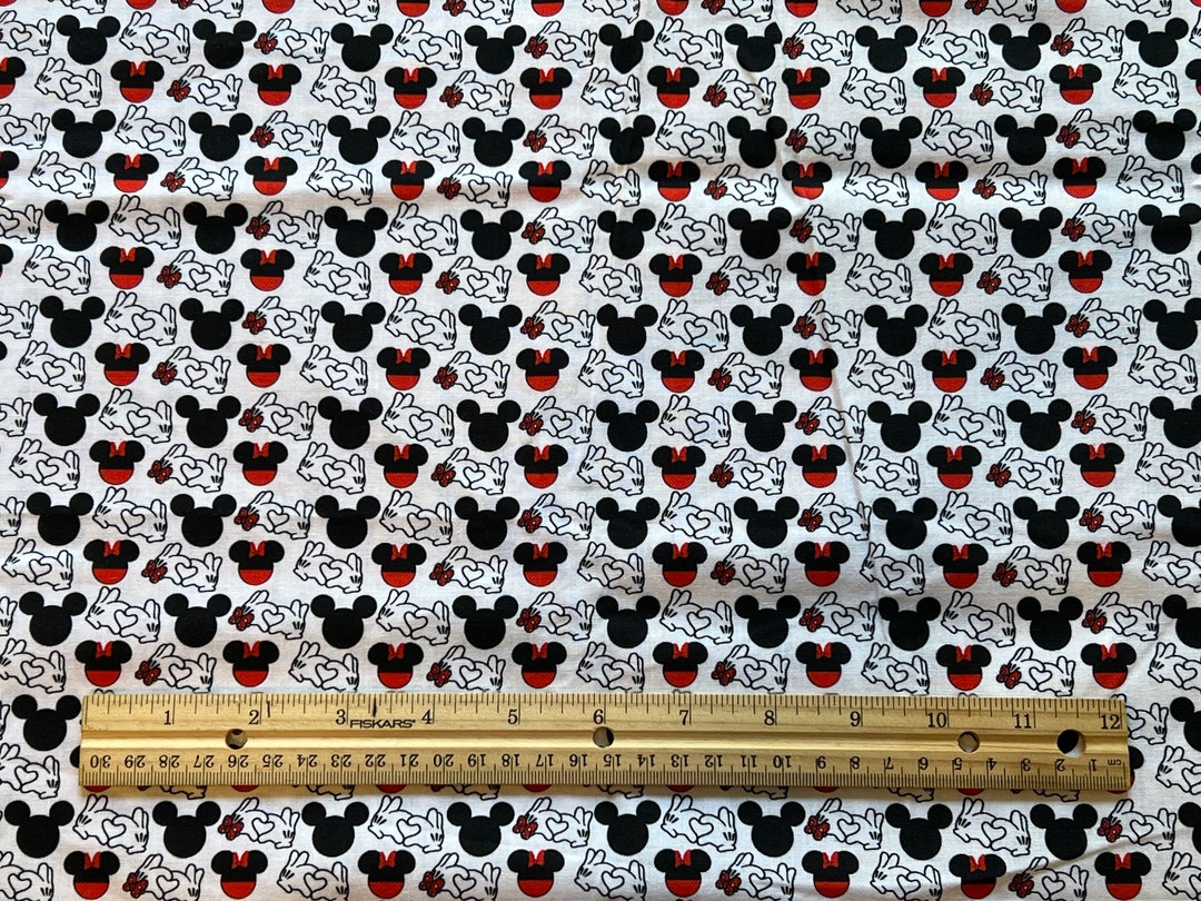 Mickey Love Hands Fabric, Mickey Mouse Fabric, 100% Cotton, Yard 36" X ...
