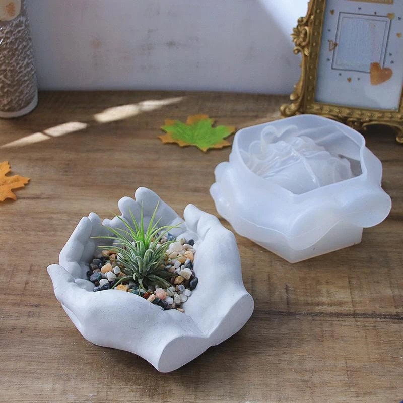 Hand Flower Pot Mold Two Hand Planter Silicone Mold Palm Concrete Mold ...
