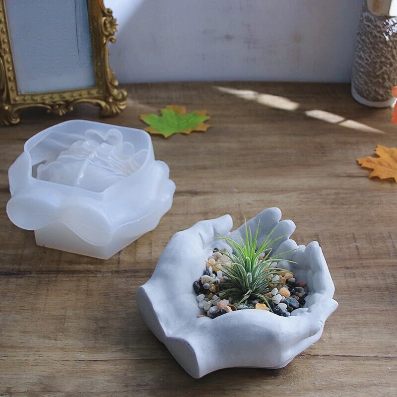 Hand Flower Pot Mold Two Hand Planter Silicone Mold Palm Concrete Mold ...