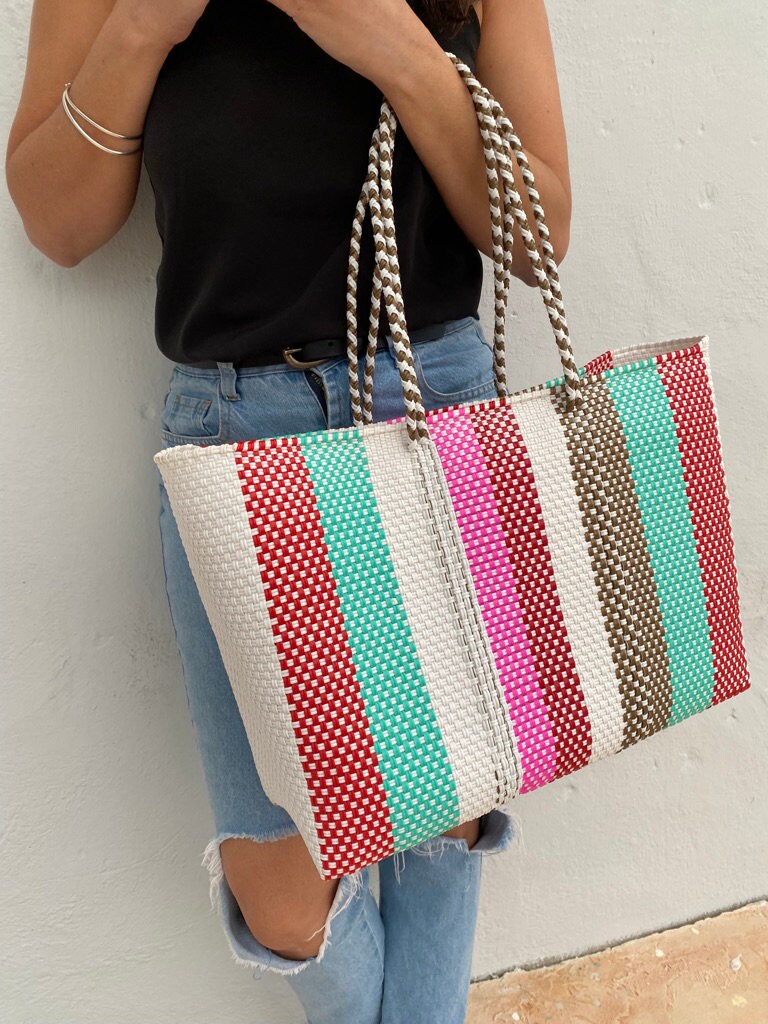 Handwoven Mexican Tote Recycled Plastic Oaxaca Purse Eco-friendly Beach ...