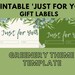 Just for You Gift Tags, Set of 2 Style Cards, Greenery Watercolour ...